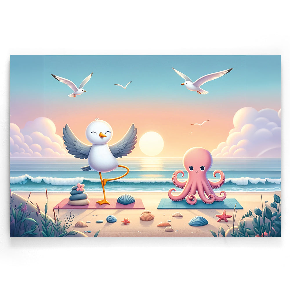 Zen by the sea, Yoga with Seagull and Squidward - Children's posters at ...